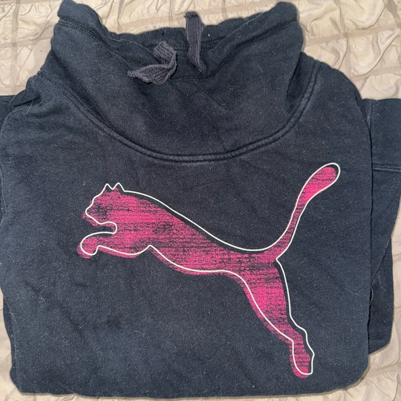Puma | Sweaters | Puma Black Hoodie With Pink Logo | Poshmark